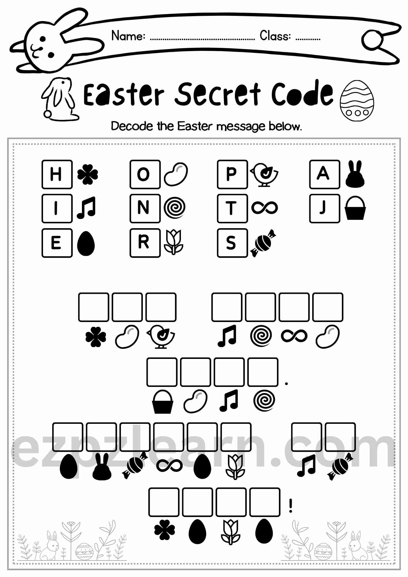 Easter Secret Code. Decode the secret code. free PDF - Ezpzlearn.com Easter Secret Code. Decode the secret code. free PDF - Ezpzlearn.com